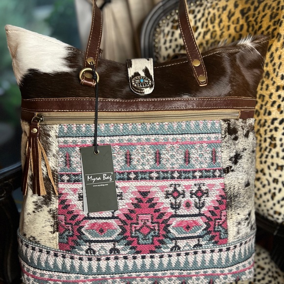Myra Bag | Bags | Large Myra Weekender Travel Bag Western Leather Cowhide Pink Aztec Duffle Bag ...